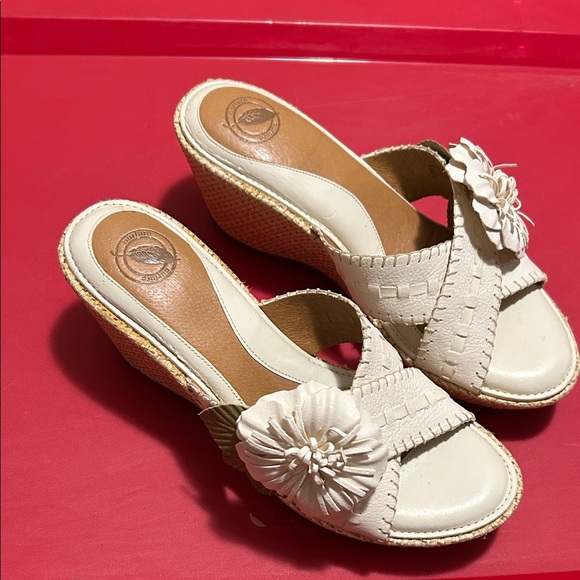 Nature- | Shoes | Chic Cream Wedge Sandals With Floral Accent | Poshmark